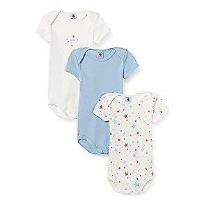 Petit Bateau BABIES' COLOURFUL STARRY SHORT-SLEEVED ORGANIC COTTON BODYSUITS - 3-PACK STYLE 59429 SIZES 3-36 MONTHS (SIZE 6 MONTH STYLE 59429)