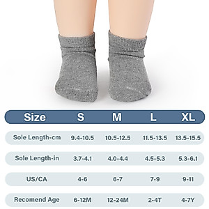 JAKIDAR 12 Pairs Baby Socks Non-Slip Toddler Socks With Grips for Baby Boys Girls - Ankle Low Cut Cotton Socks for Babe and Kids, Gray 12-24M