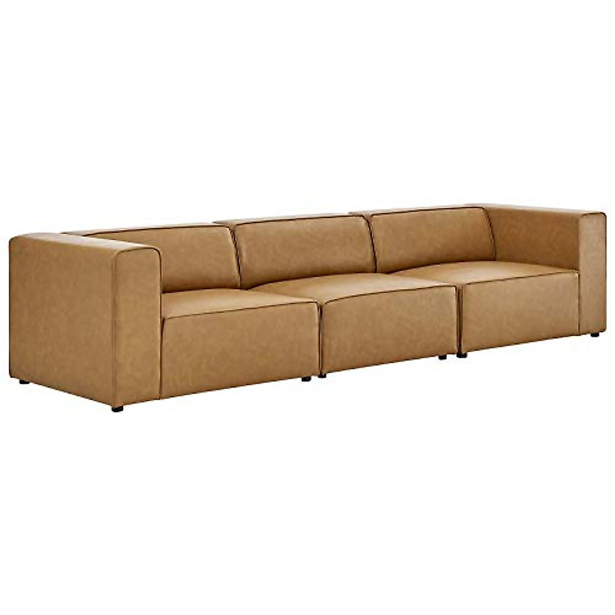 Modway Mingle Vegan Leather 3-Piece Sectional Sofa, Tan