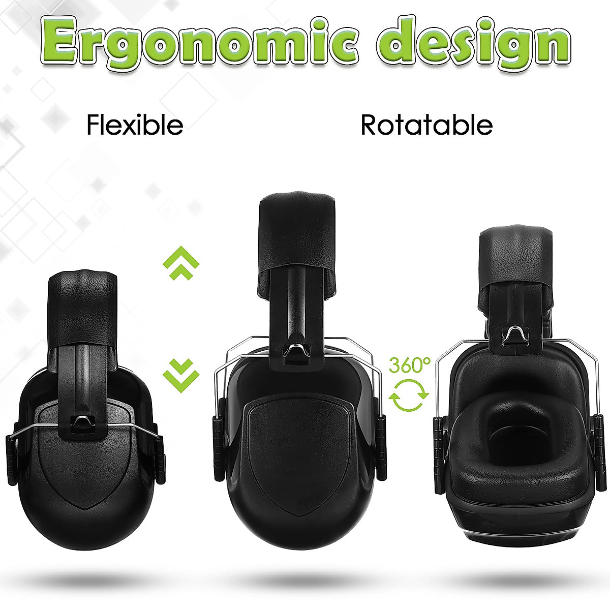 Xuhal 9 Pcs Ear Protection Earmuffs, Adjustable NRR 28dB Noise Reduction Headphone for Shooting Mowing Noise Cancelling (Black)