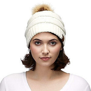 C.C Hatsandscarf Exclusives Unisex Ombre Ribbed Confetti Knit Beanie with POM (HAT-43) (Ivory)