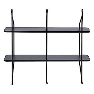 FurnitureR Floating Shelves Wall Mounted Storage Shelves, 2-Tier Wall Shelves Modern Hanging Shelves with Metal Frames, Decorative Display Rack Shelf for Living Room Bedroom, Black
