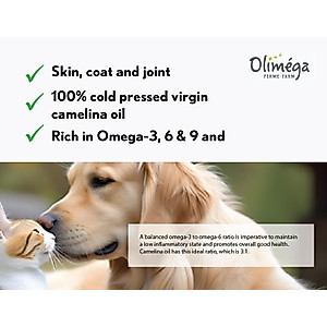 Camelina Oil for Dogs & Cats, 500mL by Olimega Farm | High in Omega-3 & Vitamin E | Support for Healthy Joints, Coat & Skin | Alternative to Salmon Oil for Dogs | Made in Canada | Pack of 2