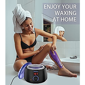 Madors Waxing Kit with LCD Digital Display Temperature Control, Wax Warmer with 5 Pack (3.5 oz. each) Hard Wax Beads for Full Body
