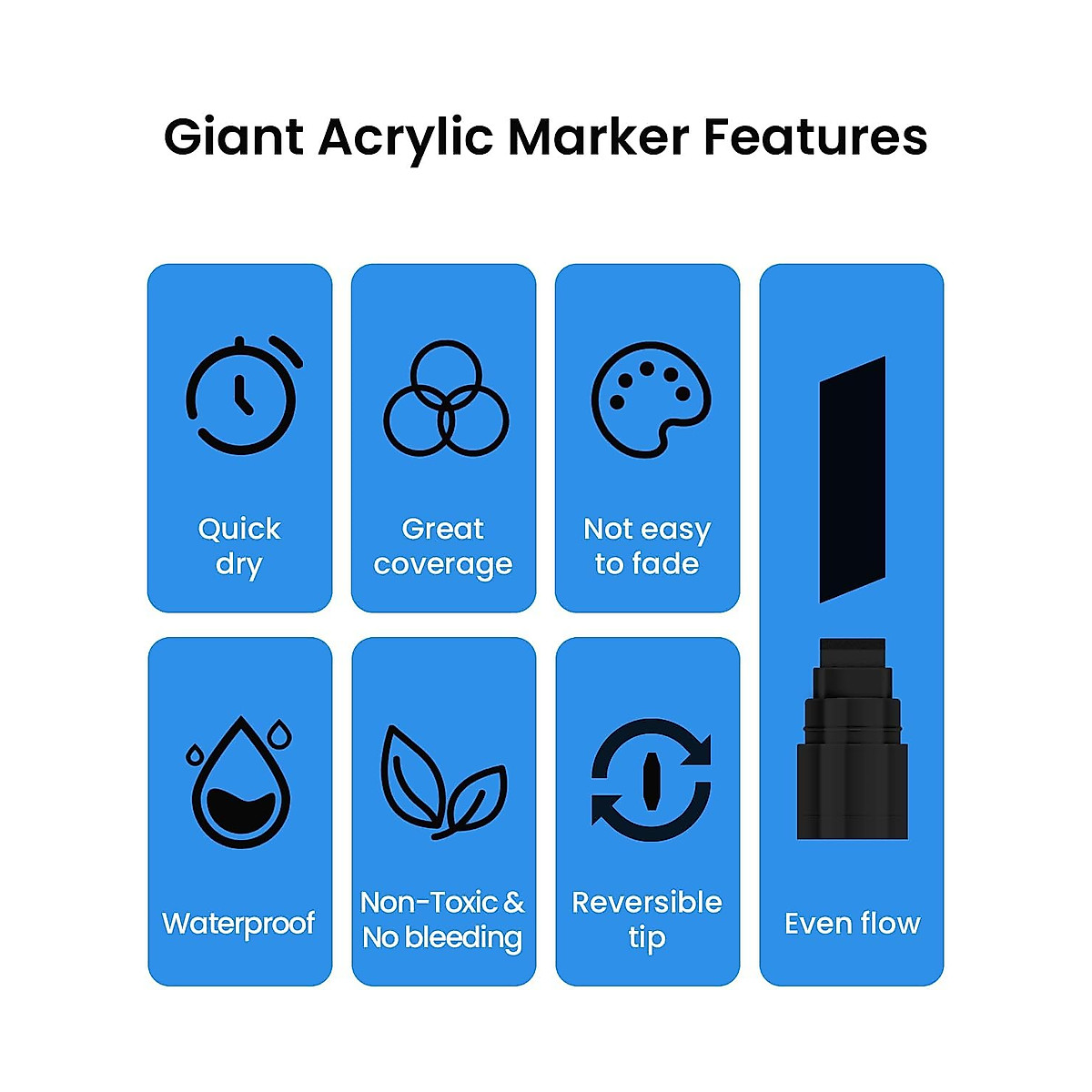 BIGTHUMB Jumbo Poster Markers Set: 12 Colors Large 15mm Wide Tip Permanent Ink Thick Acrylic Paint Pens for Rock Painting, Stone, Glass, Wood, Ceramic, Metal, Plastic, Fabric