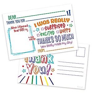 m&h invites 50 Kids Thank You Fill In The Blank Cards - Thank You Postcards For Boys or Girls