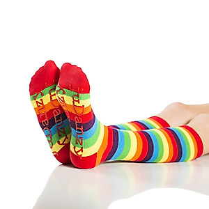 juDanzy Tall Knee High Rainbow Socks with Grips for Baby, Toddler, and Child (6-10 Years, Classic Rainbow Stripes)