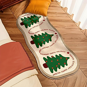 Dempiire Christmas Bathroom Rugs Christmas Decoration Christmas Front Door Mat Christmas Tree Shaped Carpet Christmas Throw Rugs for Bathroom Imitation Cashmeres Bedroom Bedside Carpet (Green)