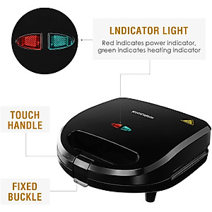 Sandwich Maker, 3 in 1 Waffle Maker, Grill, 750W, LED Indicator Lights, Cool Touch Handle, Anti-Skid Feet, Detachable Non-stick Coating, Easy to Clean,Black.