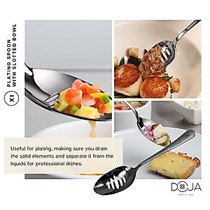 DOJA Barcelona | Chef Plating tools culinary set | BLACK | 7 Professional cooking Utensils | 3 kitchen tweezers Drawing Pencil Spoon Fish tongs Spatula Slotted spoon | Modernist cuisine food art
