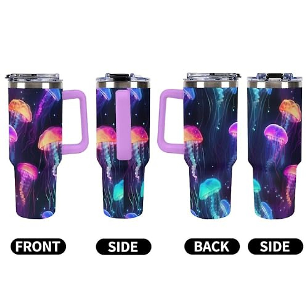 Jellyfish 40 Oz Car Cup Stainless Steel Travel Mug Leak-Proof Insulated Tumbler with Handle Violet-style