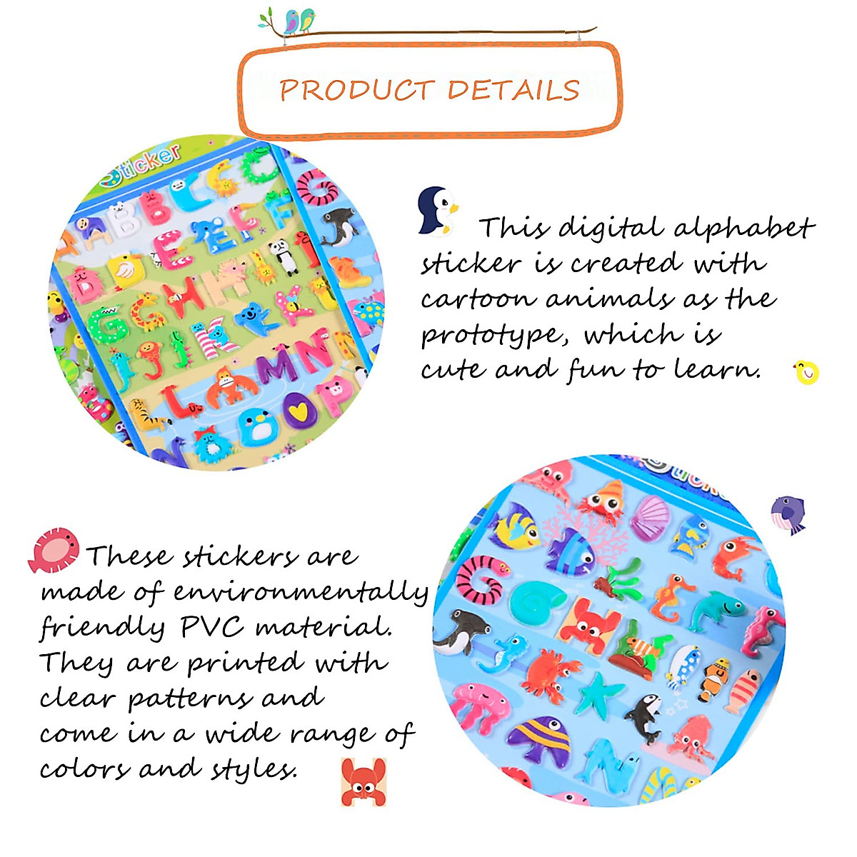 10 pcs 3D Puffy Animal Stickers, CNYMANY 640+ Letter Number Animal Marine Life Kids Stickers for Toddlers Children Kids Goodie Bags Stuffers Party Supplies