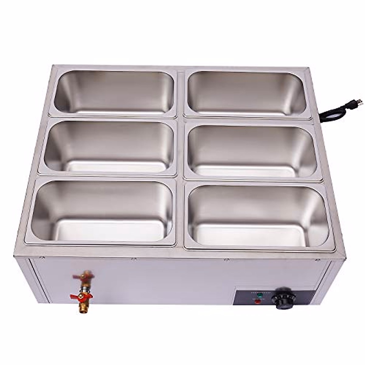 Commercial Food Warmer, stainless steel 6 Pan Hot Well Bain Marie Food Warmer 110V 850W Steam Table Steamer Restaurant