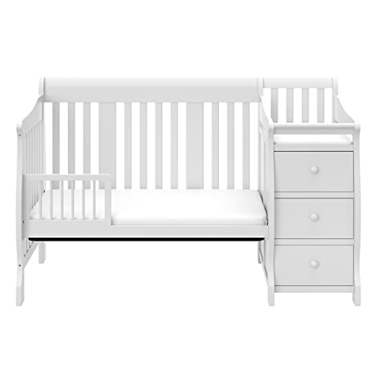 Storkcraft Portofino 5-in-1 Convertible Crib and Changer (White) – Changing Table Combo with Drawer, Converts to Toddler Bed, Daybed Full-Size Storage Drawer