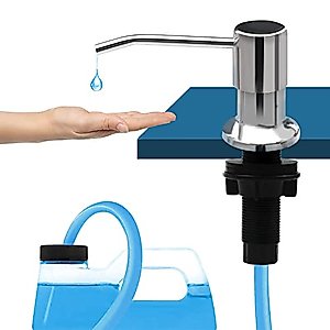 Kitchen Sink Soap Dispenser, Brushed Nickel Countertop Soap Dispenser Pump, 47" Silicone Extension Tube Connect to The Soap Bottle Directly, Say Goodbye to Frequent Refills (Chrome)