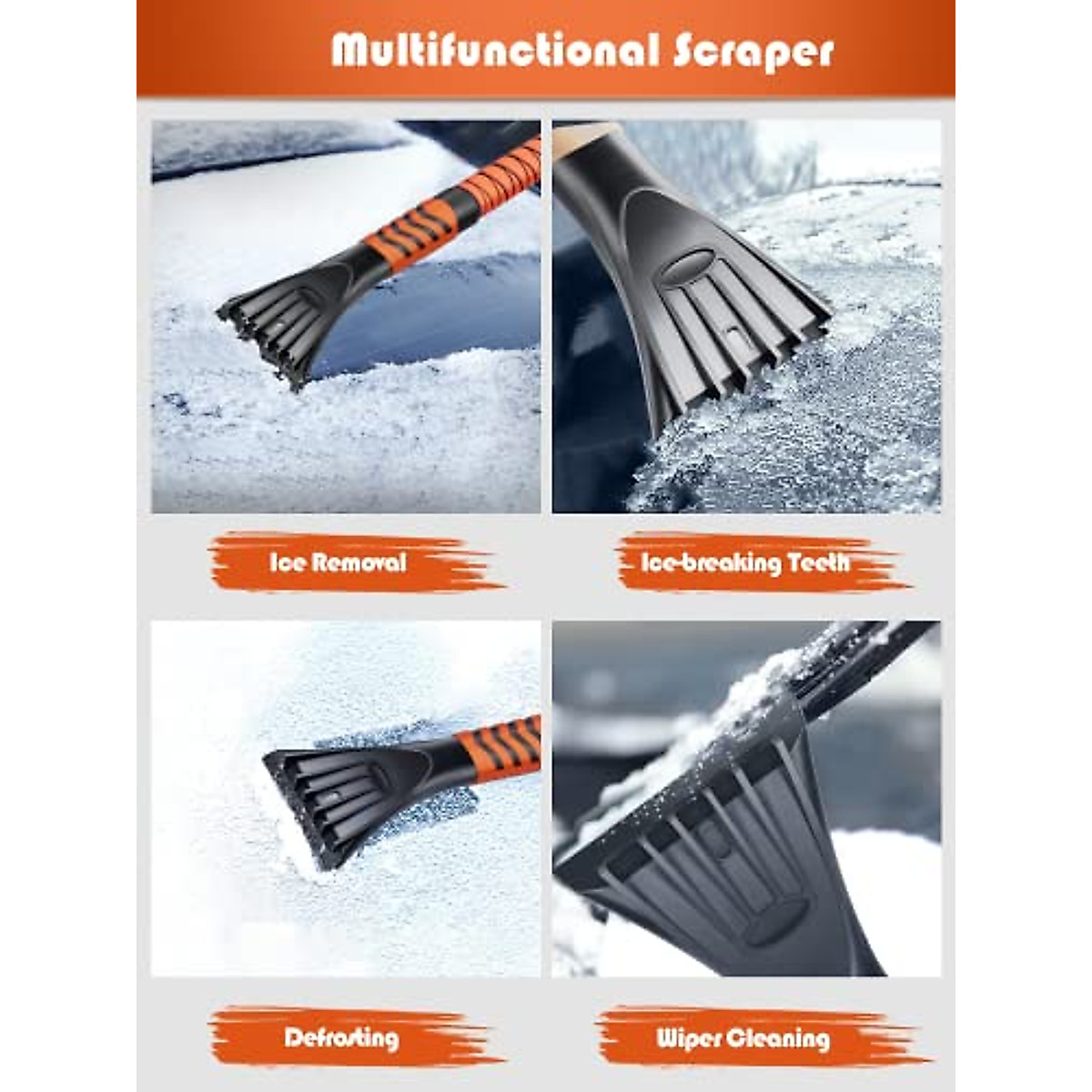 WARSUN 41.5" Snow Brush Ice Scraper for Car Windshield 3 in 1 with Squeegee Extendable Aluminum Handle Adjustable Length 34-41.5" 270° Pivoting Snow Scraper for Car Truck SUV