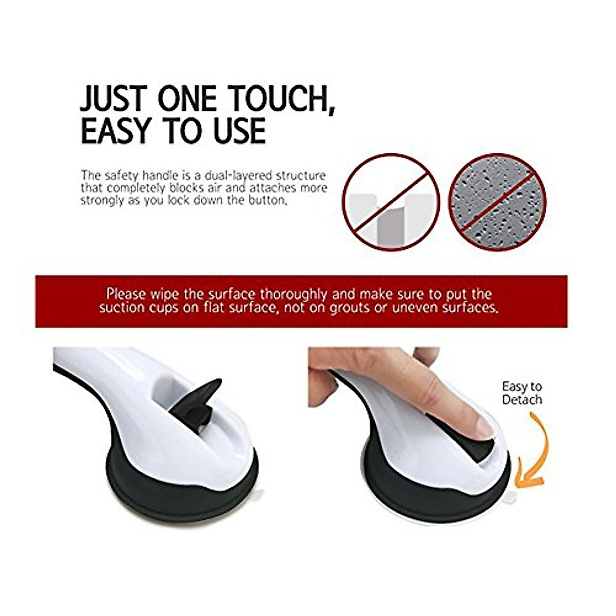 FChome Shower Wall Suction Cup Grab Bars,12 Inches Shower Handle Bar Offers Safe Grip with Strong Hold Suction Cup for Safety Grip Grab in Bathroom,Gray