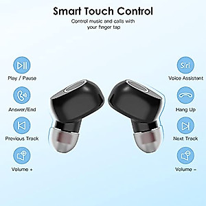 TYC True Wireless Earbuds, Ear Buds Wireless Bluetooth Earbuds with Microphone, Touch Control Earbud & Full in-Ear Headphones for Workout, Stereo Deep Bass IPX5 Waterproof Earbuds for iPhone Android