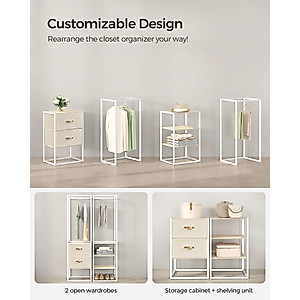 SONGMICS Clothes Rack, 70.9 Inch Wardrobe Freestanding Closet, Heavy Duty Garment Rack with 1 Extendable Hanging Rod, 2 Drawers and 4 Shelves, for Bedroom, Space-Saving, Natural Beige URGR003W67