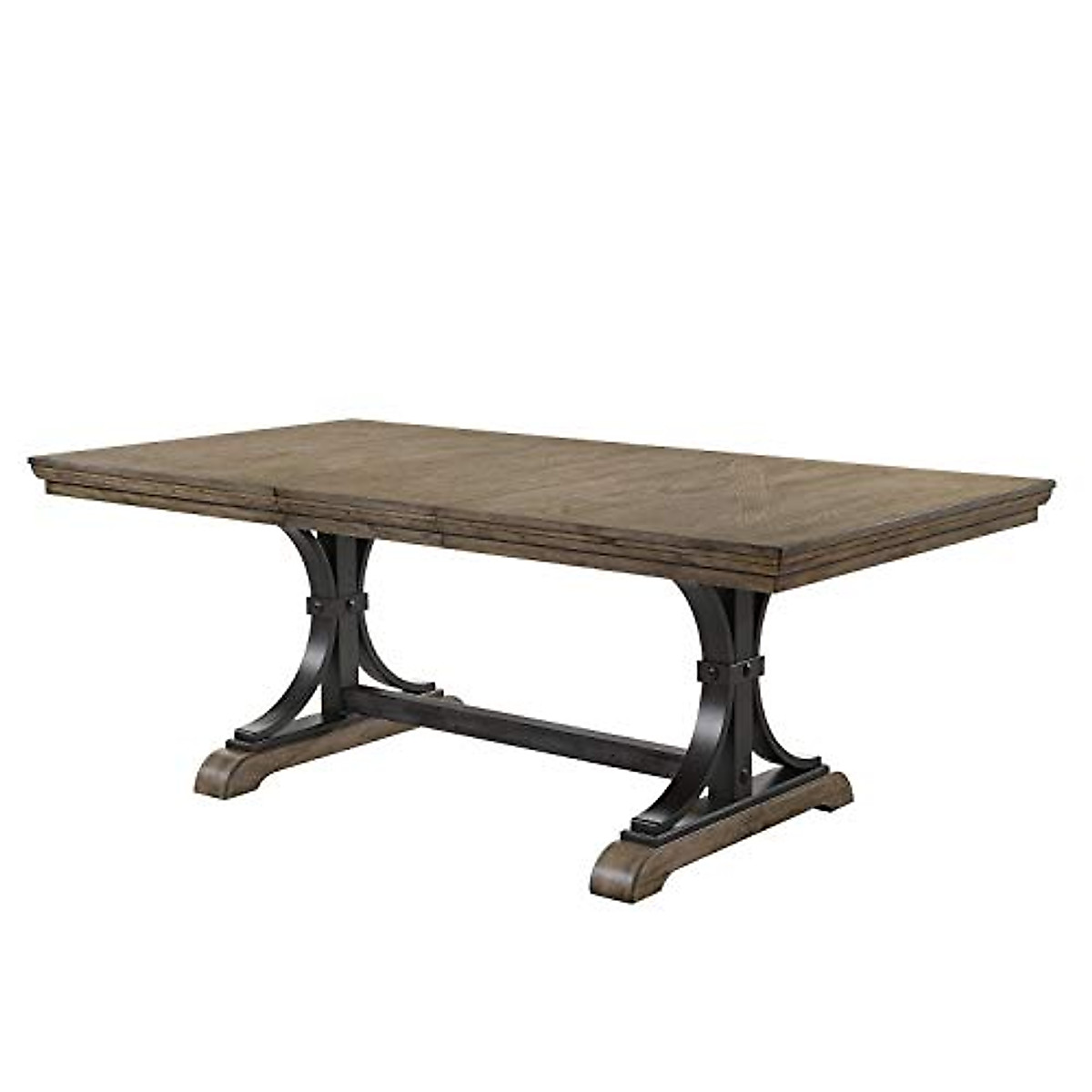 Roundhill Furniture Birmingham 8-Piece Extendable Table with Nailhead Bench Dining Set, Driftwood