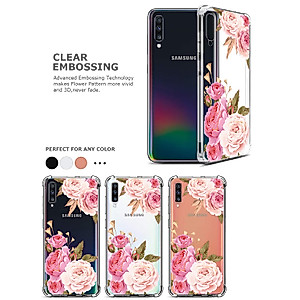 GREATRULY Floral Clear Case for Galaxy A70 for Women Girls,Pretty Phone Case for Samsung Galaxy A70 (2019),Flower Design Transparent Slim Soft Drop Proof TPU Bumper Cushion Silicone Cover Shell,FL-K