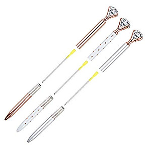 3 Pcs Rose Gold Pen with Big Diamond/Crystal ，Metal Ballpoint Pen，Rose Gold/Silver Office Supplies，Black Ink (3pcs)
