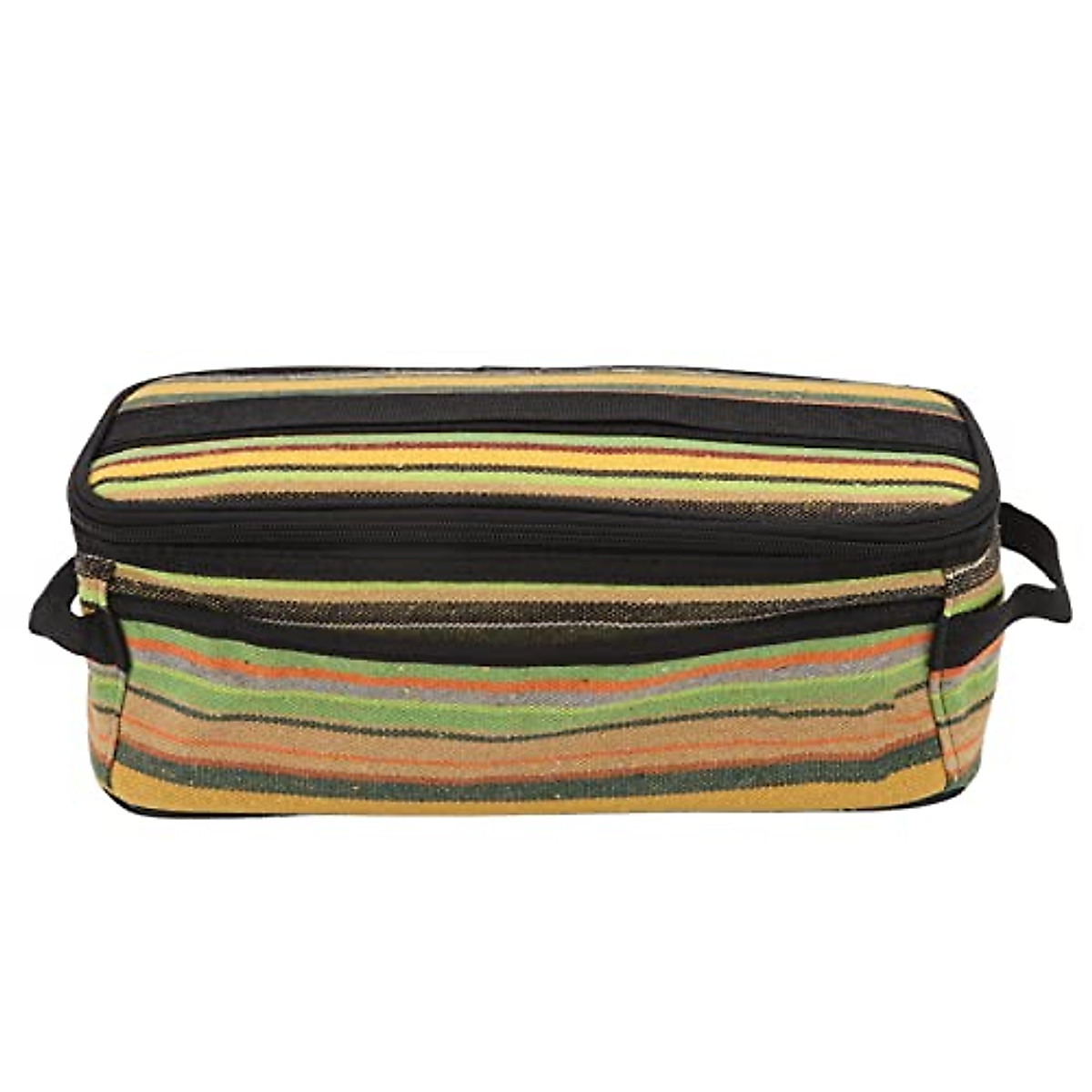 Camping Tableware Storage Bag, Thickened Canvas Green Stripe Camping Utensil Bag Double Handle for Travel