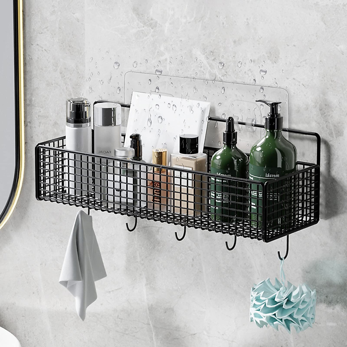 Prasacco 8 Pcs Adhesive Hooks Strong Shower Shelf Hooks Double Claw Wall Hooks Sticker Hooks for Shower Caddy Basket Kitchen Bathroom