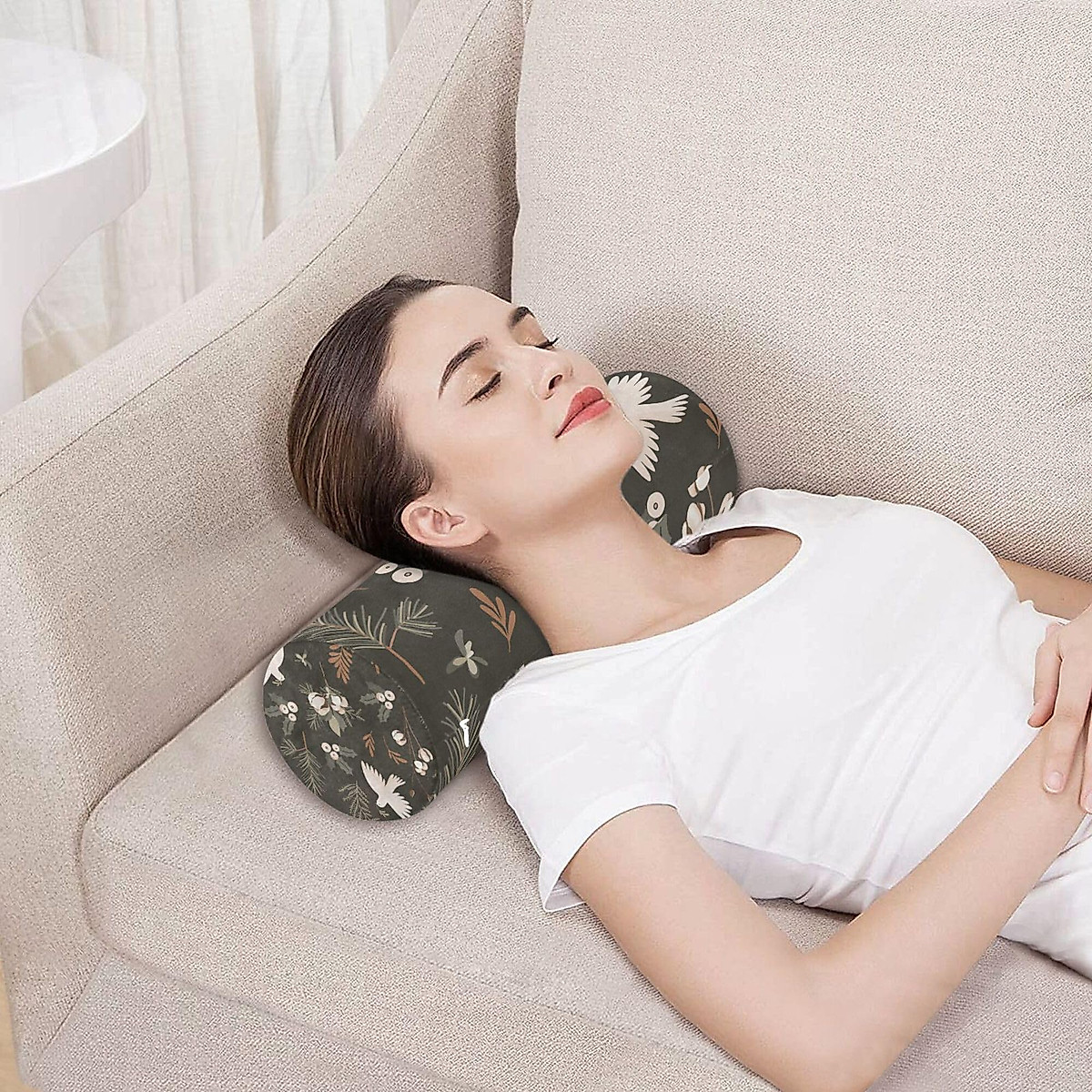 JUNZAN Christmas Time Bed Bolster Pillow Neck Roll Pillow Case Soft Round Pillow for Pillow Neck Support Side Sleeper Round Foam Cushion