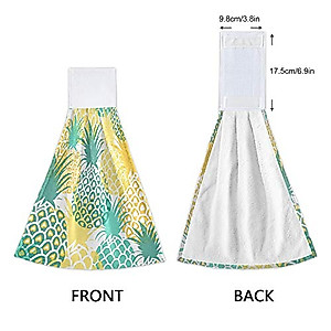 Summer Pineapple Kitchen Hanging Towel Tropical Fruits Leaves Hand Tie Towels Set 2 Pcs Tea Bar Dish Cloths Dry Towel Soft Absorbent Durable for Bathroom Laundry Room Decor