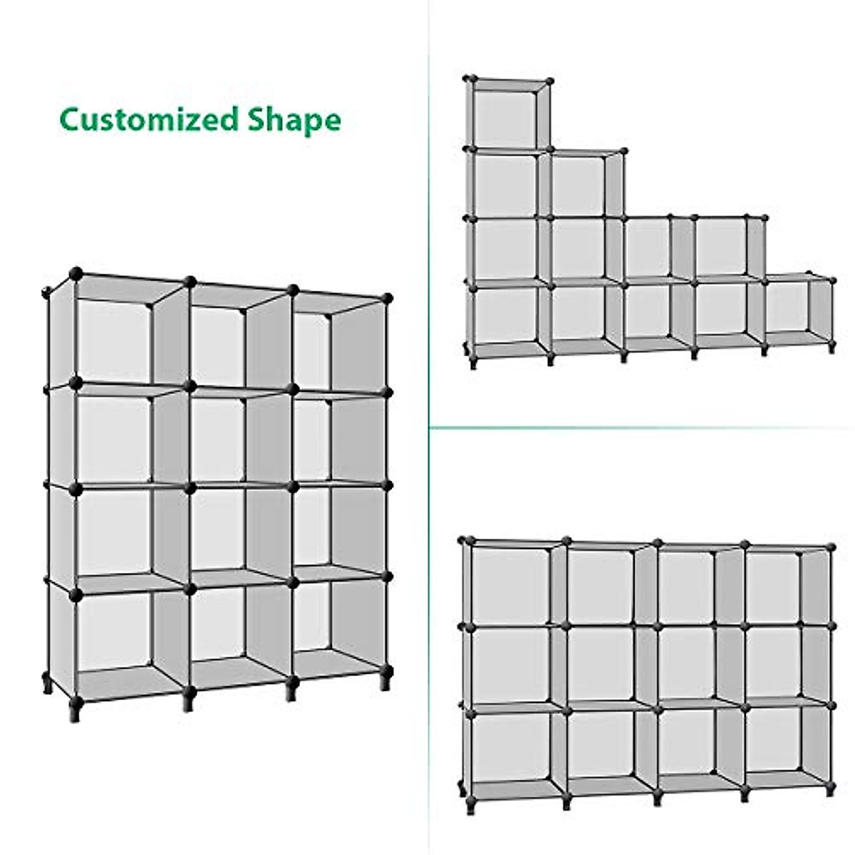 TomCare Cube Storage Organizer 12-Cube Closet Storage Shelves Cube Organizer Cube Shelf Storage Cubes Plastic Bookshelf Bookcase DIY Square Closet Cabinet Organizers Shelves for Bedroom Office, Grey