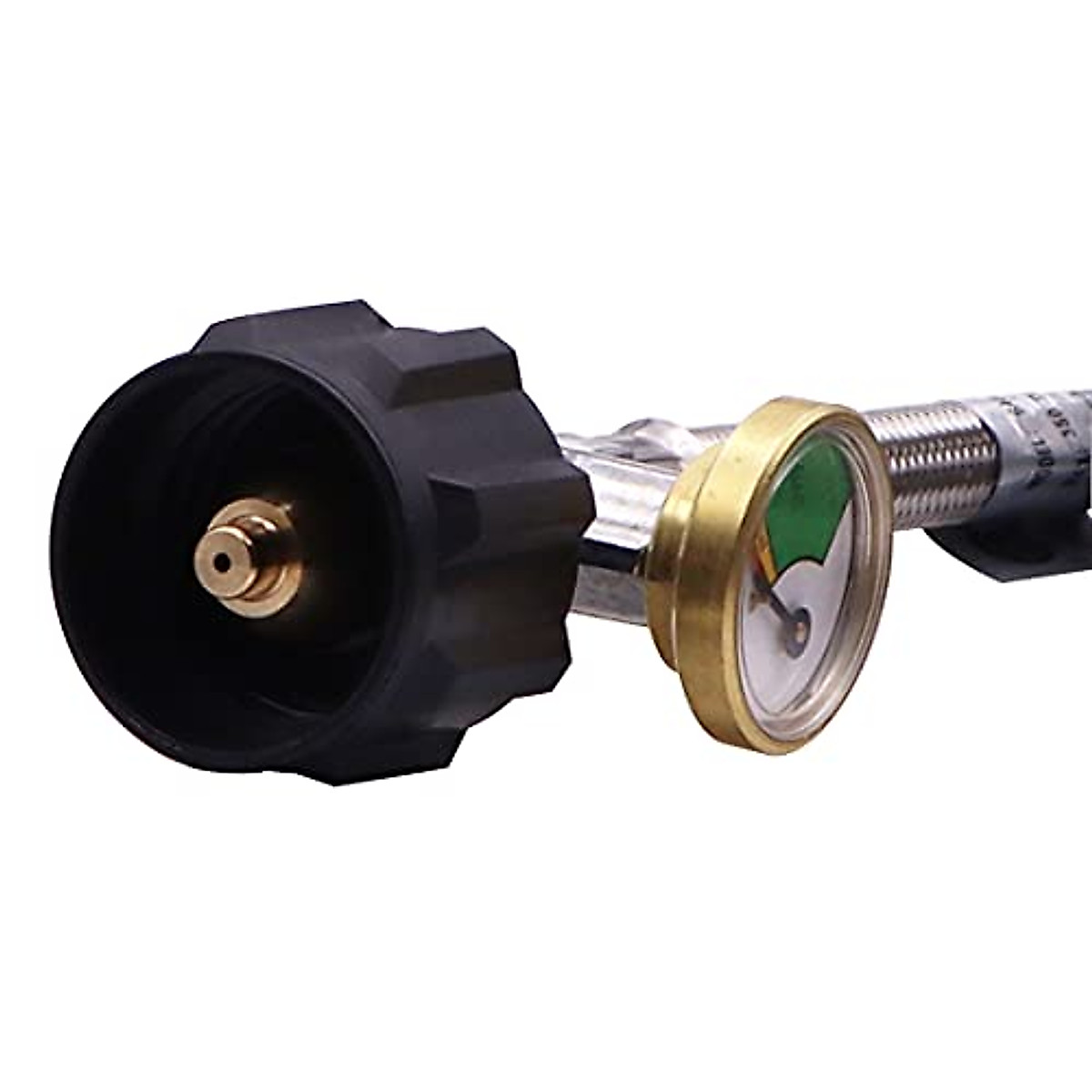 15 Ft Stainless Steel Braided Propane Adapter Max 350 Psi Hose with Pressure Gauge 5-40 Lb Convert Replace for Qcc1/type1 Tank Connects 1 Lb Bulk Portable Appliance to 5-40 Lb Propane Tank Cylinder