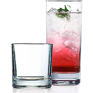 Everyday Drinking Glasses Set of 8 Drinkware Hurricane Glasses, Kitchen Glasses for Cocktail, Iced Coffee, Beer, Ice Tea, Wine, Whiskey, Water, 4 Tall Glass Cups & 4 Short Dof Drinking Glass