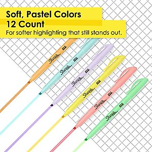 SHARPIE Pocket Highlighters, Mild Pastel Colors, Assorted, Chisel Tip, 12 Count