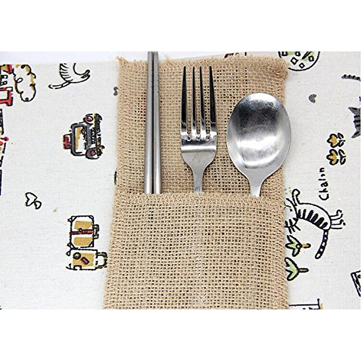 Cheonus 10PCS Burlap Cutlery Bags Hessian Knife Fork Tableware Utensil Linen Flatware Holder Jute Pouch Silverware Pockets for Wedding Decor