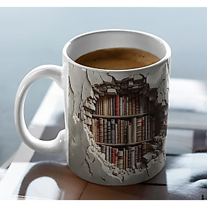 Aigori Library Bookshelf Mug, Cool Bookish Ceramic Coffee Mug, Book Lovers Gifts for Readers, Creative Book Club Mug(11oz), Novelty Gifts for Birthday Christmas Men Women Friends
