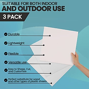 (3-Pack) Calvana Expanded PVC Sheets (White) - 12” x 12” x 1/4” Plastic Board Sheet - Printable Board for Signage and Crafts - Flexible, Durable, and Water-Resistant - Suitable for Outdoor Use