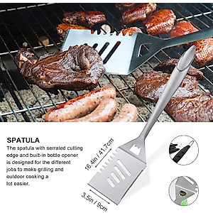 Grilljoy 8PCS Heavy Duty BBQ Grill Tools Set with Extra Thick Stainless Steel Spatula, Fork, Tongs & Cleaning Brush - Complete Barbecue Accessories Kit with Portable Bag - Perfect Grill Gifts for Men