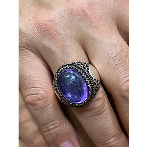 Men Handmade Ring, Amethyst Men's Ring, Ottoman Ring, Embroidered Men's Ring, 925k Sterling Silver Ring