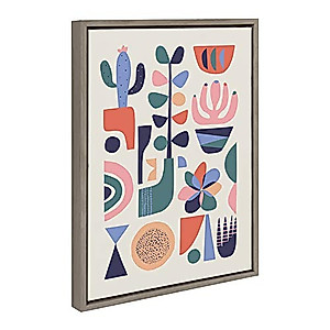 Kate and Laurel Sylvie Mid Century Succulents Framed Canvas Wall Art by Rachel Lee, 18x24 Gray, Abstract Wall Decor