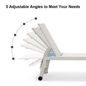 PURPLE LEAF Outdoor Chaise Lounge Set Adjustable Sunbathing Recliner with Side Table for Poolside Beach Outside Patio Aluminum Chaise Lounger Cream