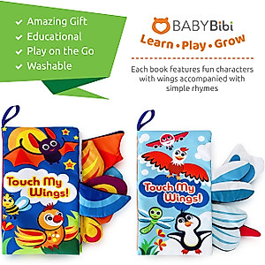 BabyBibi Touch My Wings Soft Crinkle Books for Babies - Touch and Feel Sensory Baby Sensory Toys to Help Early Development & Motor Skills - for Ages 0 Months+