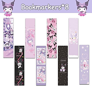 Cartoon Kawaii Set Including Bookmarks Pens Card Holders with Lanyard Sticky Note Ruler Stickers Button Badges Keychain