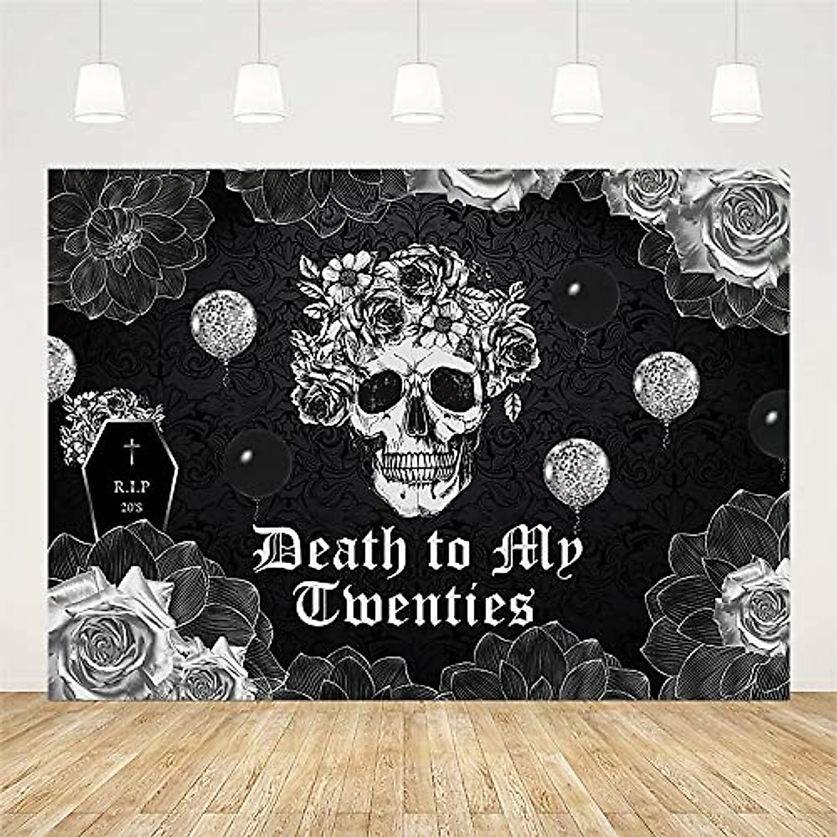Sendy 7x5ft Death to My Twenties Backdrop for Thirties Birthday Party Decorations RIP 20s Funeral Youth Banner Gothic Skull Tombstone Black Photography Background Photo Booth Studio Props