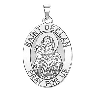 PicturesOnGold.com Saint Declan Oval Religious Medal EXCLUSIVE - Sterling Silver, 1/2 x 2/3 Inch Size of Dime With Engraving - Protection Jewelry Christian Gifts for Men & Women