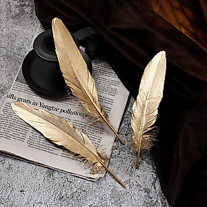 Larryhot Gold Goose Feathers for Cfafts - 6-8 inch 60 pcs Natural Feathers for Wedding Party Decorations,DIY Crafts and Clothing Accessories (Gold)