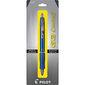 Pilot, G2 Limited Premium Gel Roller Pen, Fine Point 0.7 mm, Blue Barrel, Black Ink