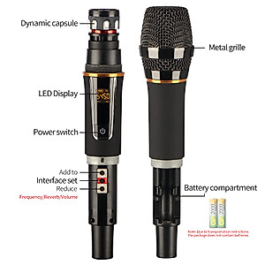 USB Wireless Microphone, Computer UHF Dual Handheld Dynamic Mic System with USB Receiver, 100ft Range for Home Singing, Karaoke, PC,TV,Active Speaker
