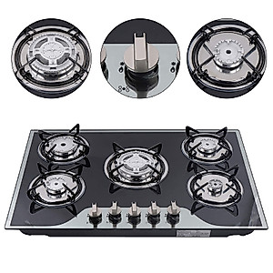 Gas Cooktop 30" Gas Cooktop 5 Burners Gas Stove Gas Hob Stovetop Tempered Glass Cooktop Cast Iron Grates Built-in Gas Stove Top Gas Cooktop Thermocouple Protection (Style 1)