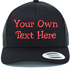 Yupoong YP Classics™ Embroidered Custom Hat Trucker Baseball Cap Snapback Adjustable Men Women Mesh Mid Profile Dad Cap Hat (Black)